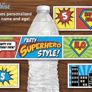 PERSONALIZED Superhero Water Bottle Labels, Printable Super Hero ...