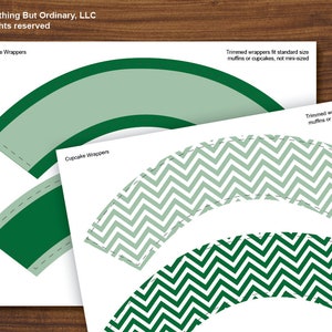 Chevron Green and White Party Cupcake Wrappers, Printable Cupcake ...