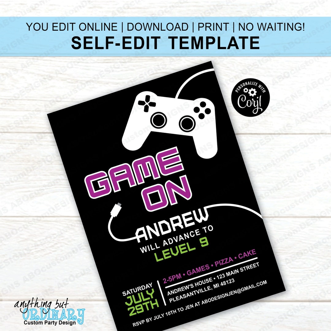 EDITABLE Game on Birthday Invite Printable Video Game Birthday ...