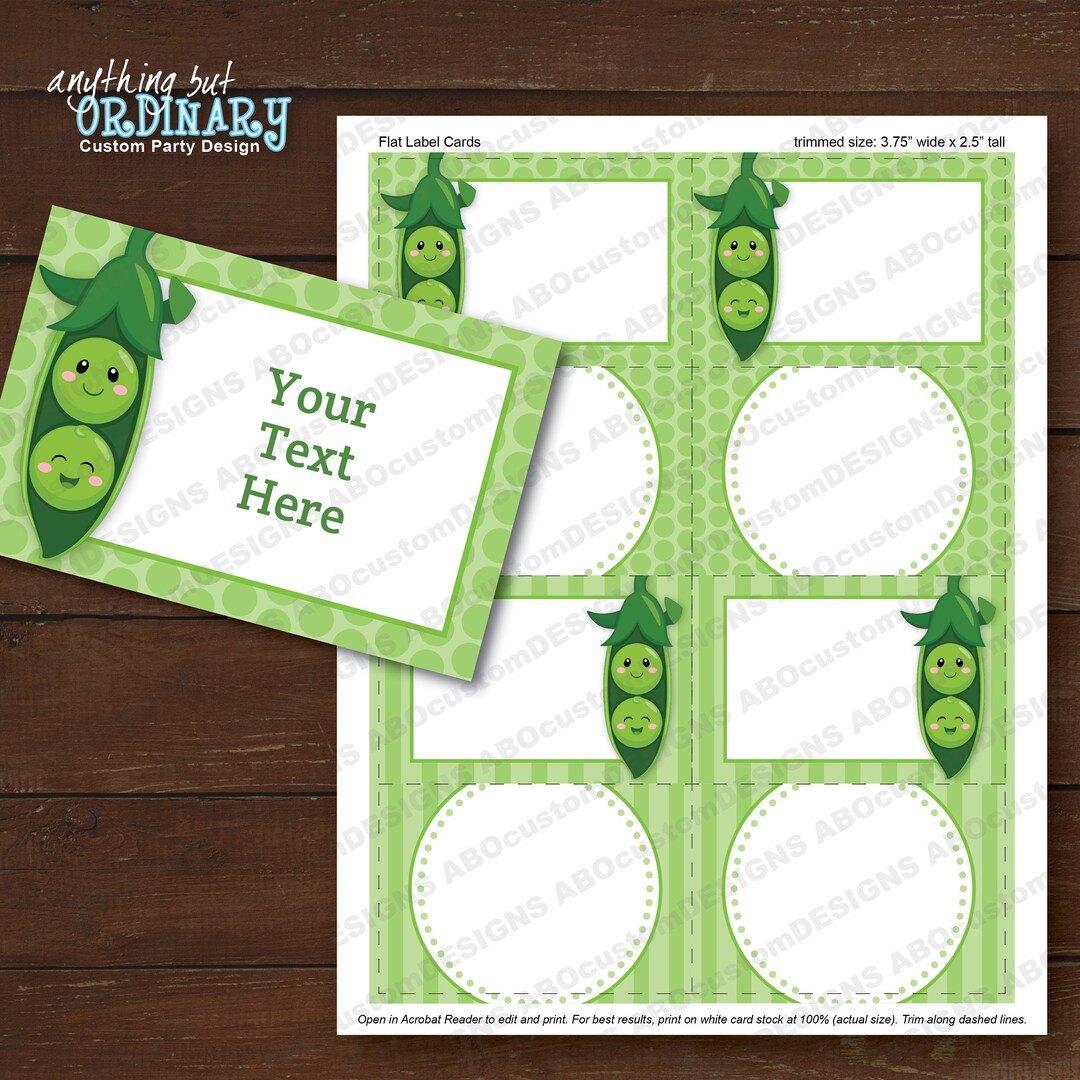 Editable Sweet Pea Label Cards | Green Pea Favor Tags | Printable Two ...