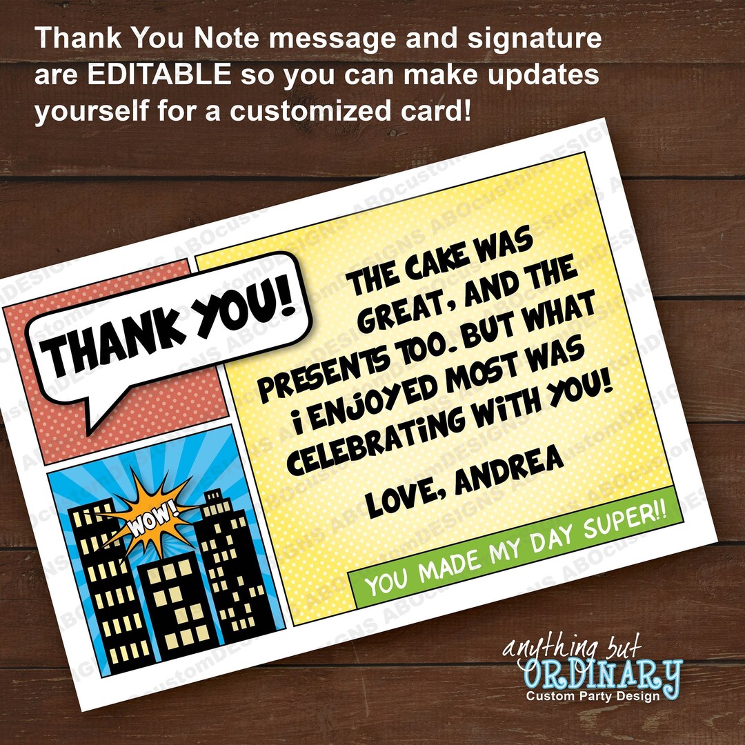 EDITABLE Superhero Thank You Note | Printable Super Hero Thank You Flat ...