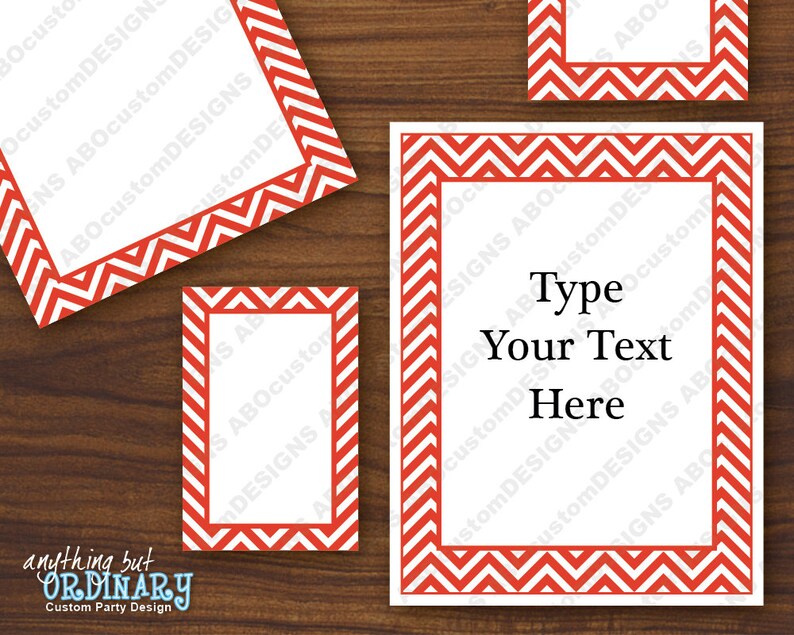 Printable Red and White Chevron Signs, Editable Party Signs, INSTANT ...