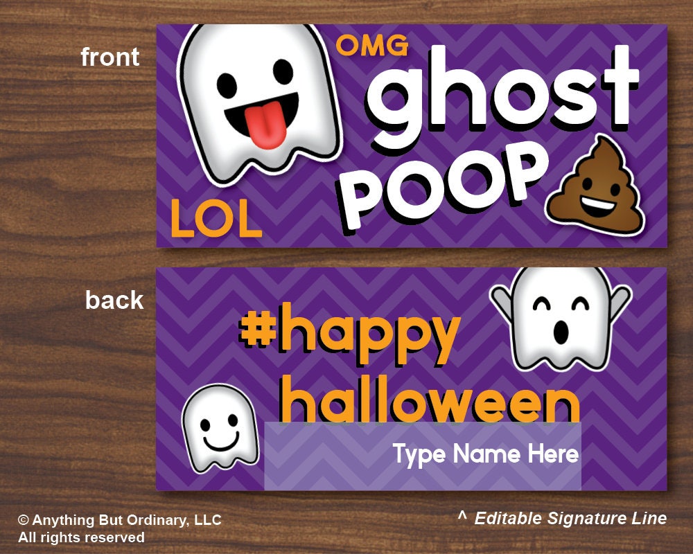 Emoji Halloween Bag Topper, Printable Ghost Poop Treat Bag Labels ...