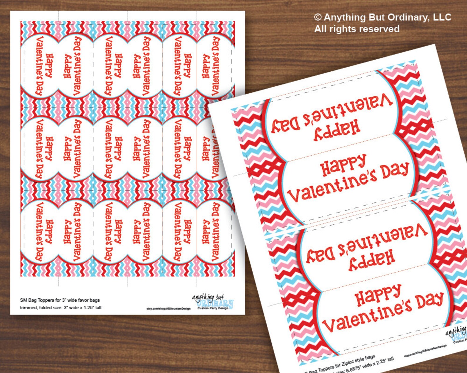 Happy Valentine's Day Bag Toppers Red Pink and Blue | Etsy