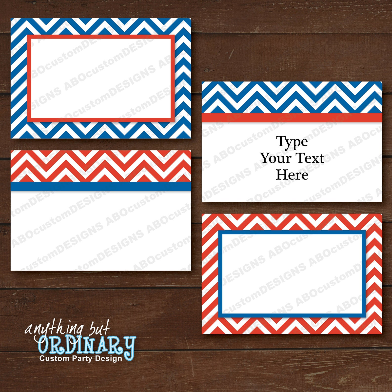 Editable Buffet Cards in Red White and Blue Chevron Folded | Etsy