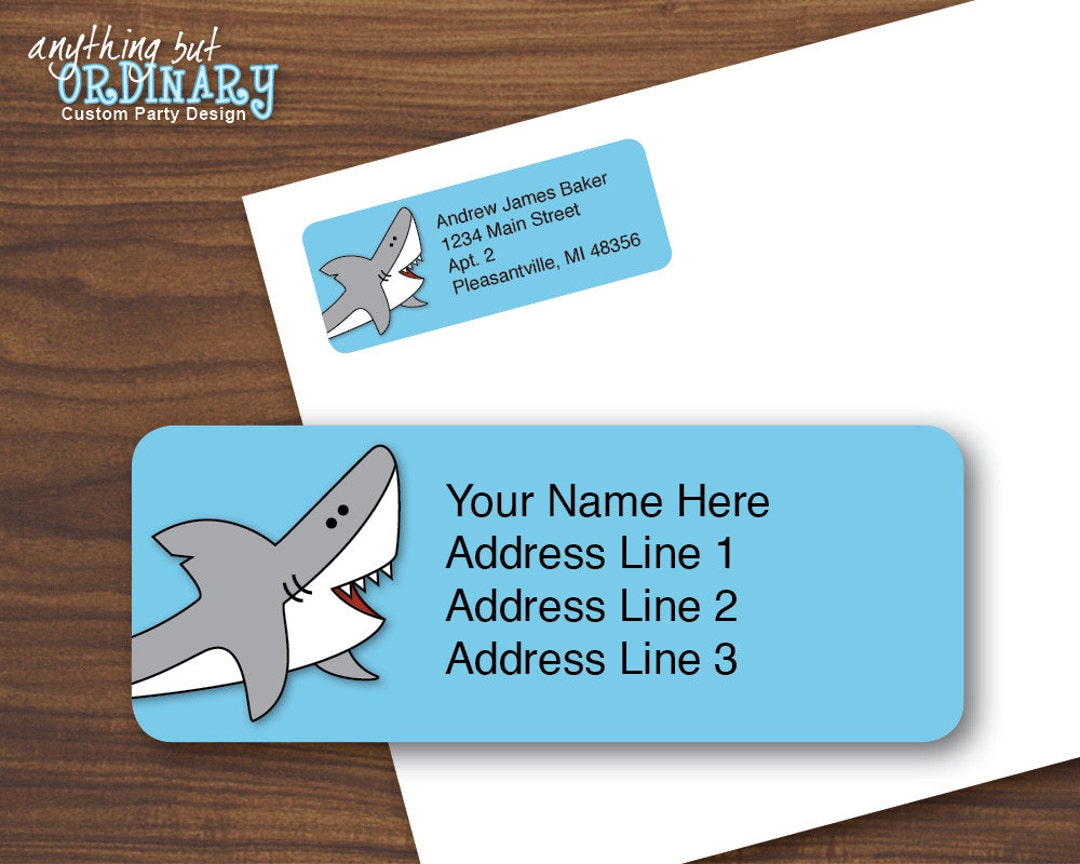 EDITABLE Shark Bite Address Labels, Avery Compatible Shark Return ...