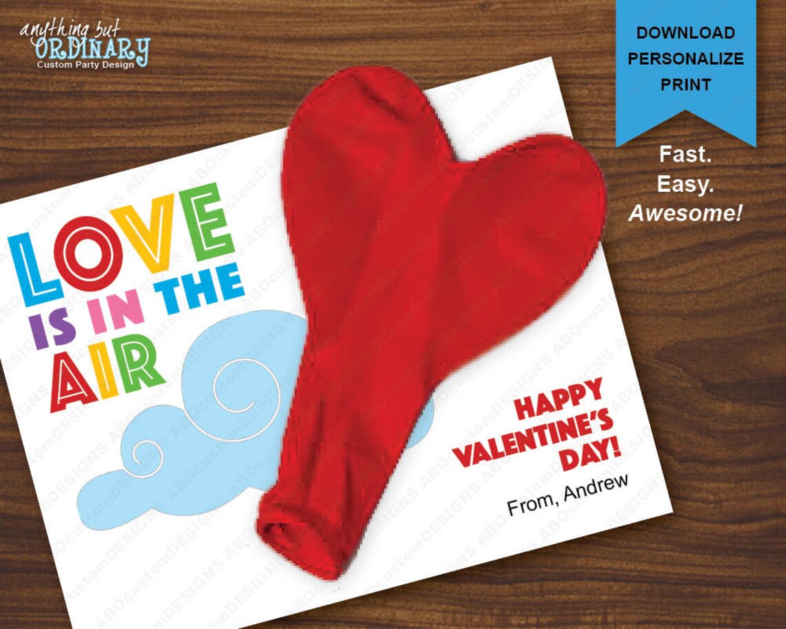 Love is in the Air Valentine Cards Printable Balloon Holder | Etsy