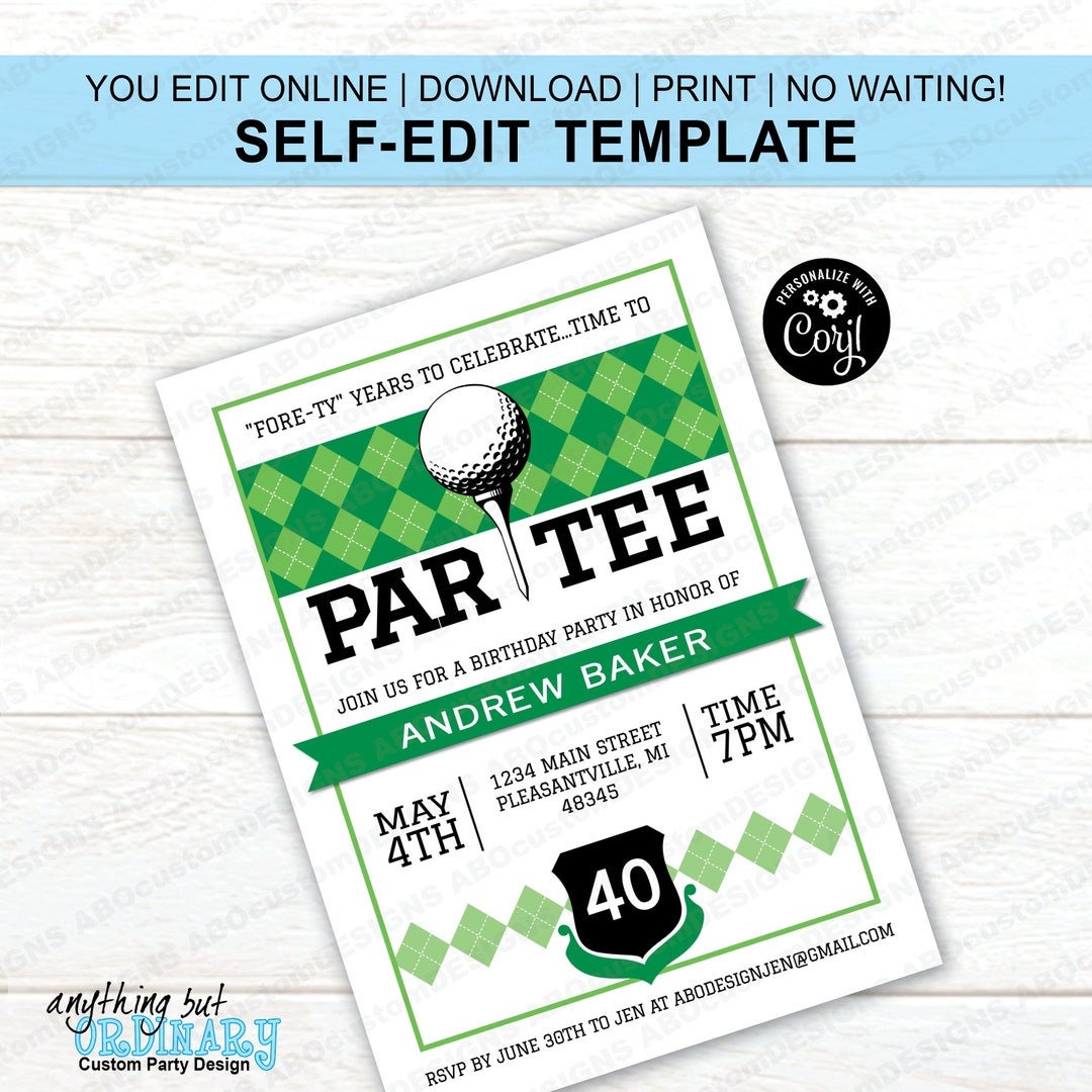 EDITABLE Golf Birthday Partee Invite | Printable Golf Birthday ...