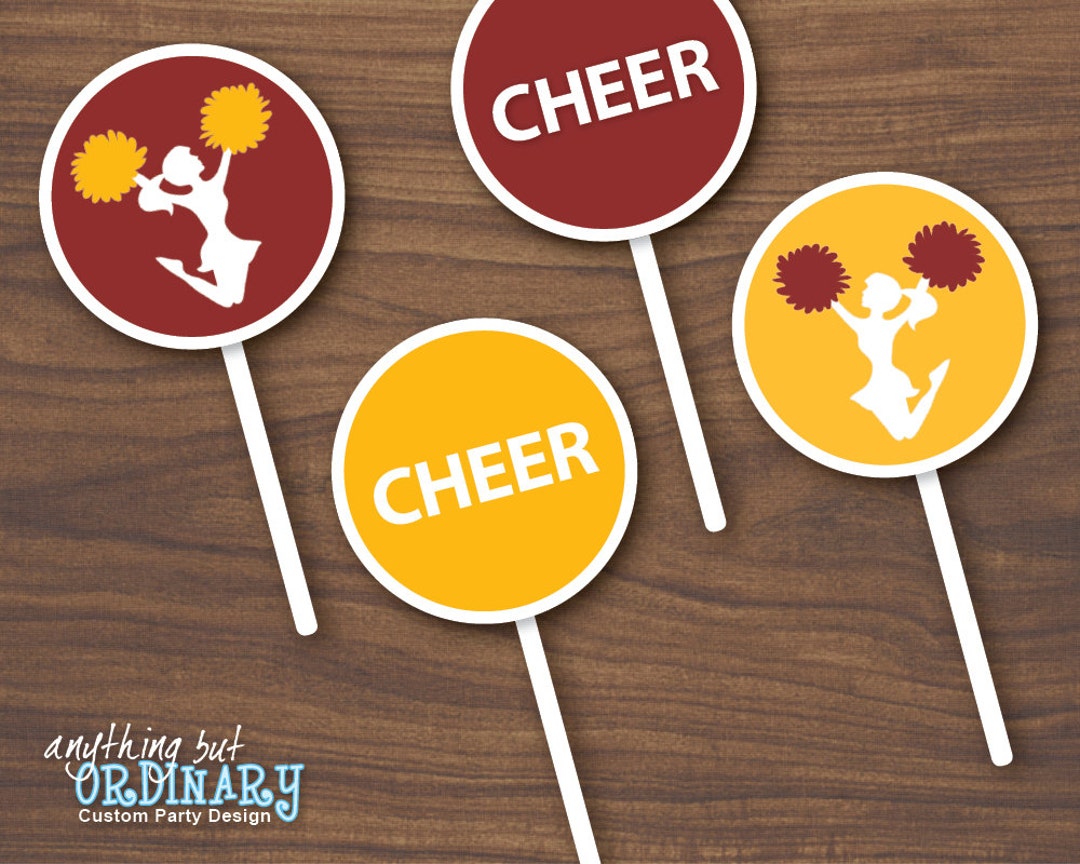 Cheerleading Cupcake Toppers, DIY Cheer Lables in Maroon and Gold ...