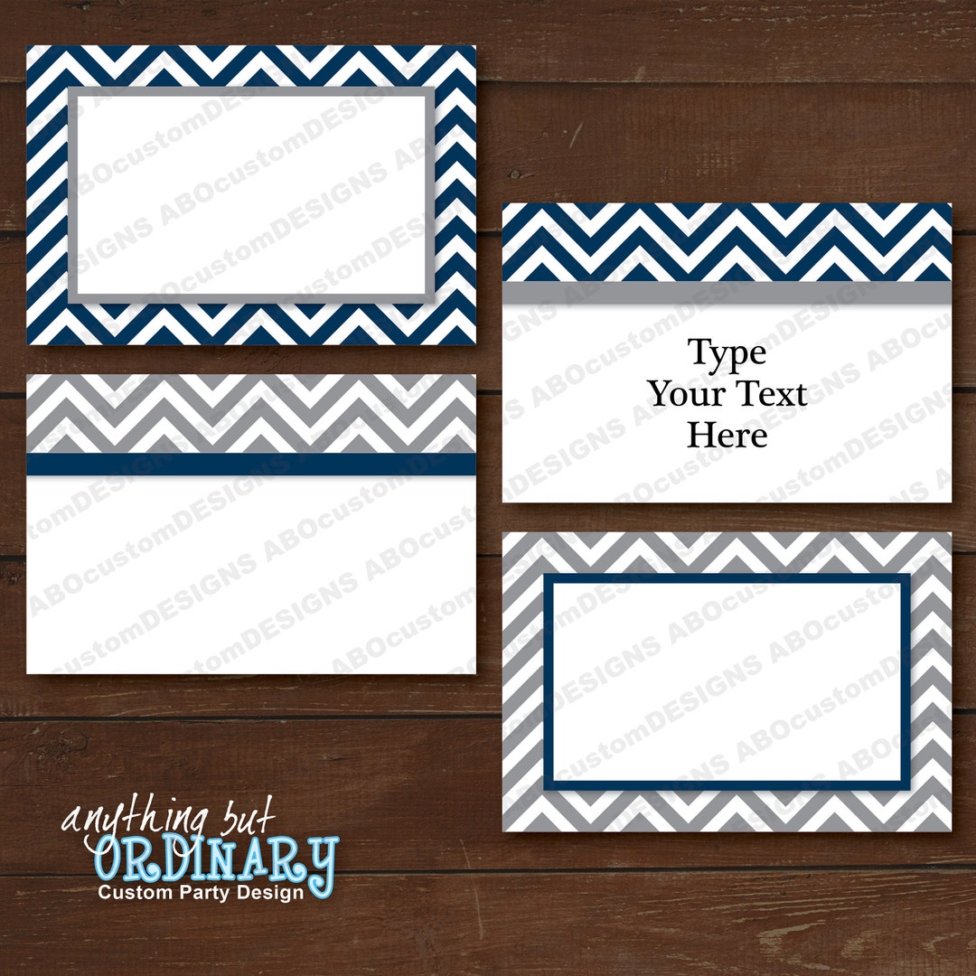 Editable Navy and Gray Chevron Buffet Cards Folded Tent Cards Printable ...