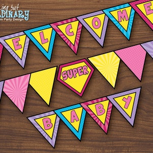 Girls Superhero Banner, DIY Welcome Baby, INSTANT DOWNLOAD, Printable ...
