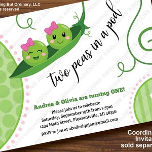Girls Two Peas in a Pod Label Cards | Editable 2 Peas Flat Cards ...