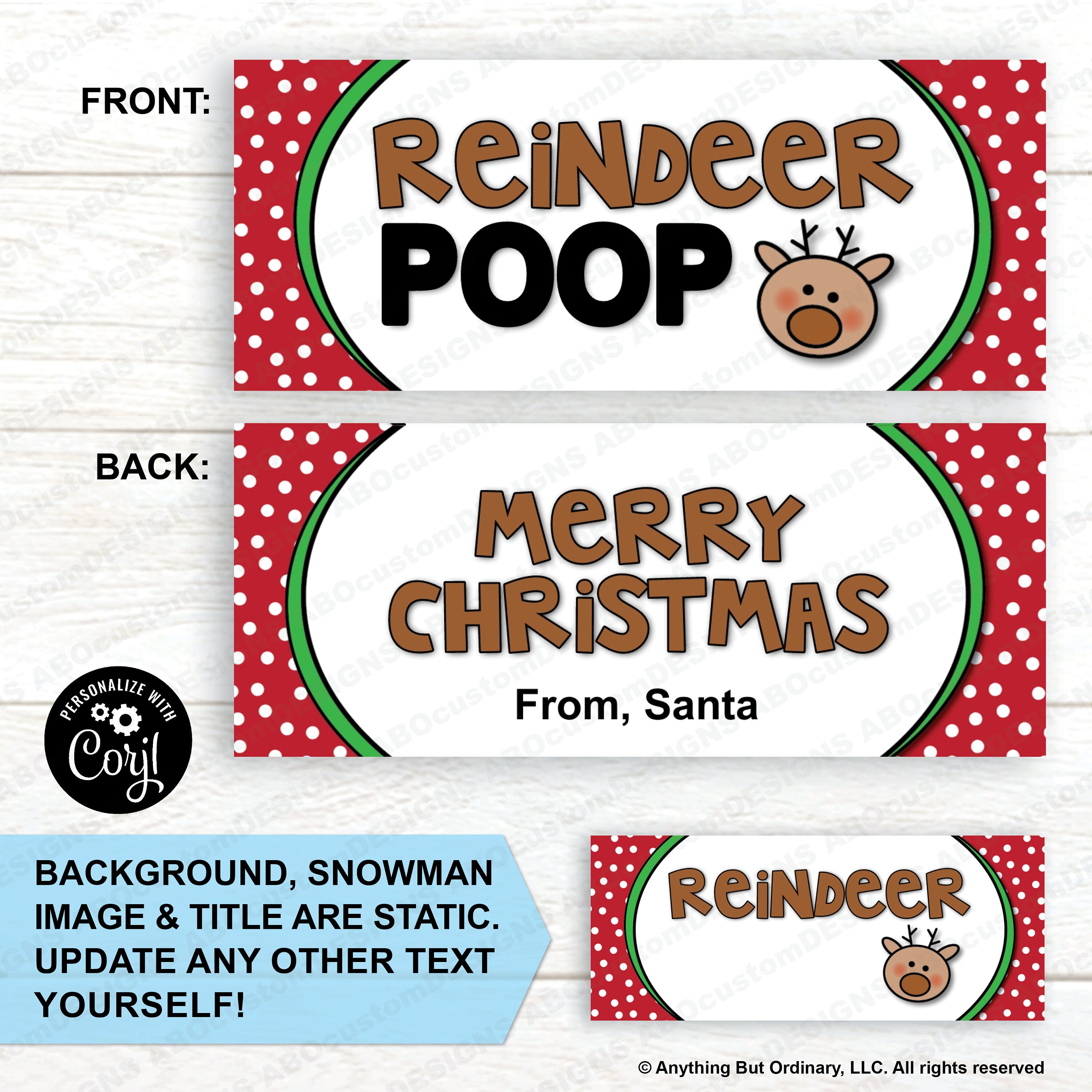 Reindeer Poop Bag Toppers | Funny Editable Christmas Treat Bag Labels ...