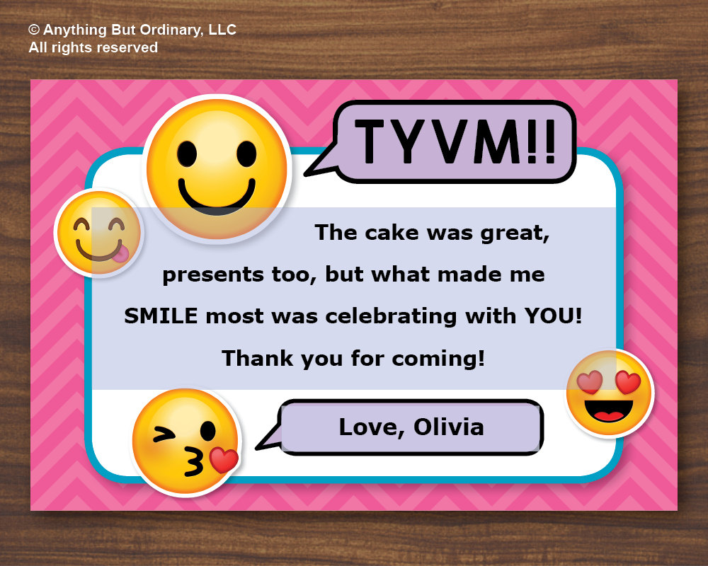 Emoji Thank You Note, Printable Girl's Emoji Flat Thank You Card ...