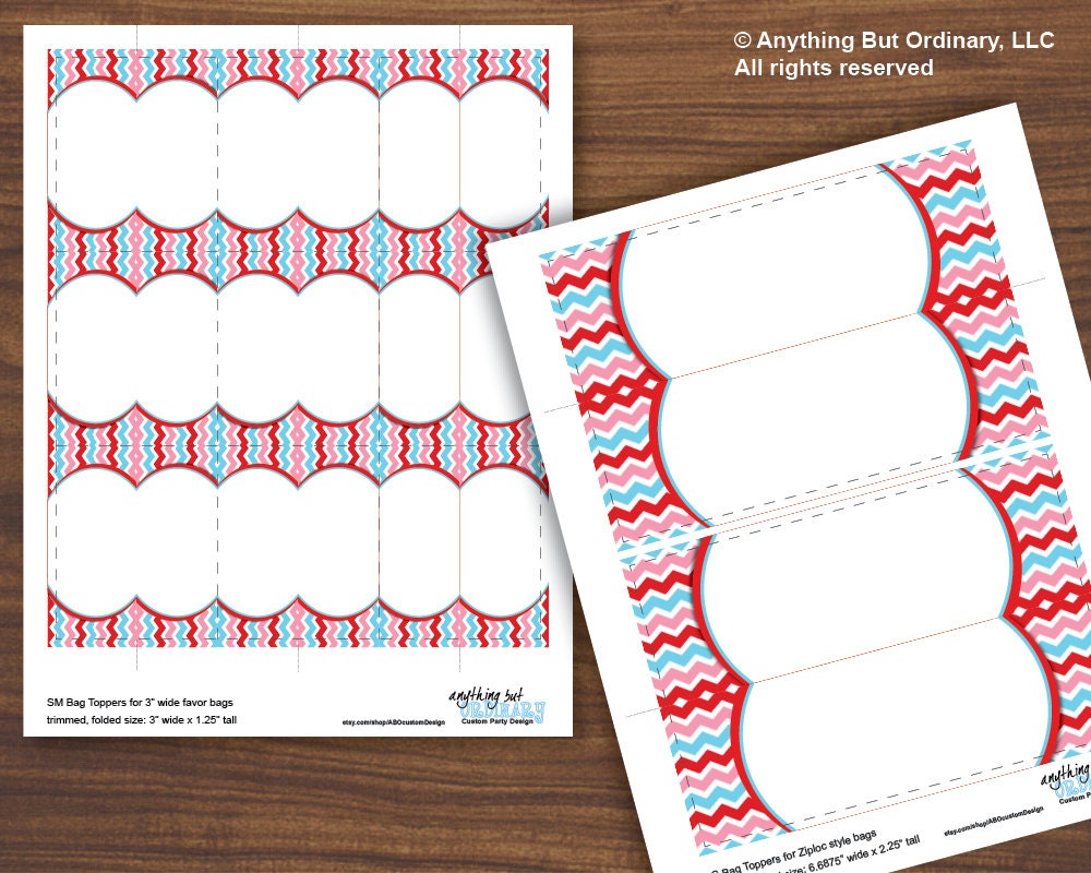 Editable Message Chevron Bag Toppers in Red, Pink and Blue, Editable ...
