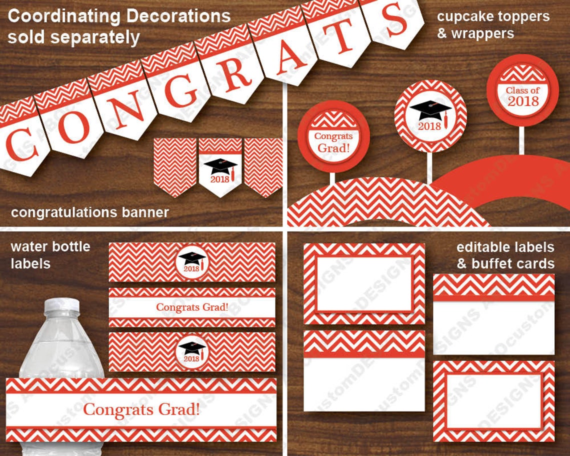 Printable Red and White Chevron Signs Editable Party Signs | Etsy