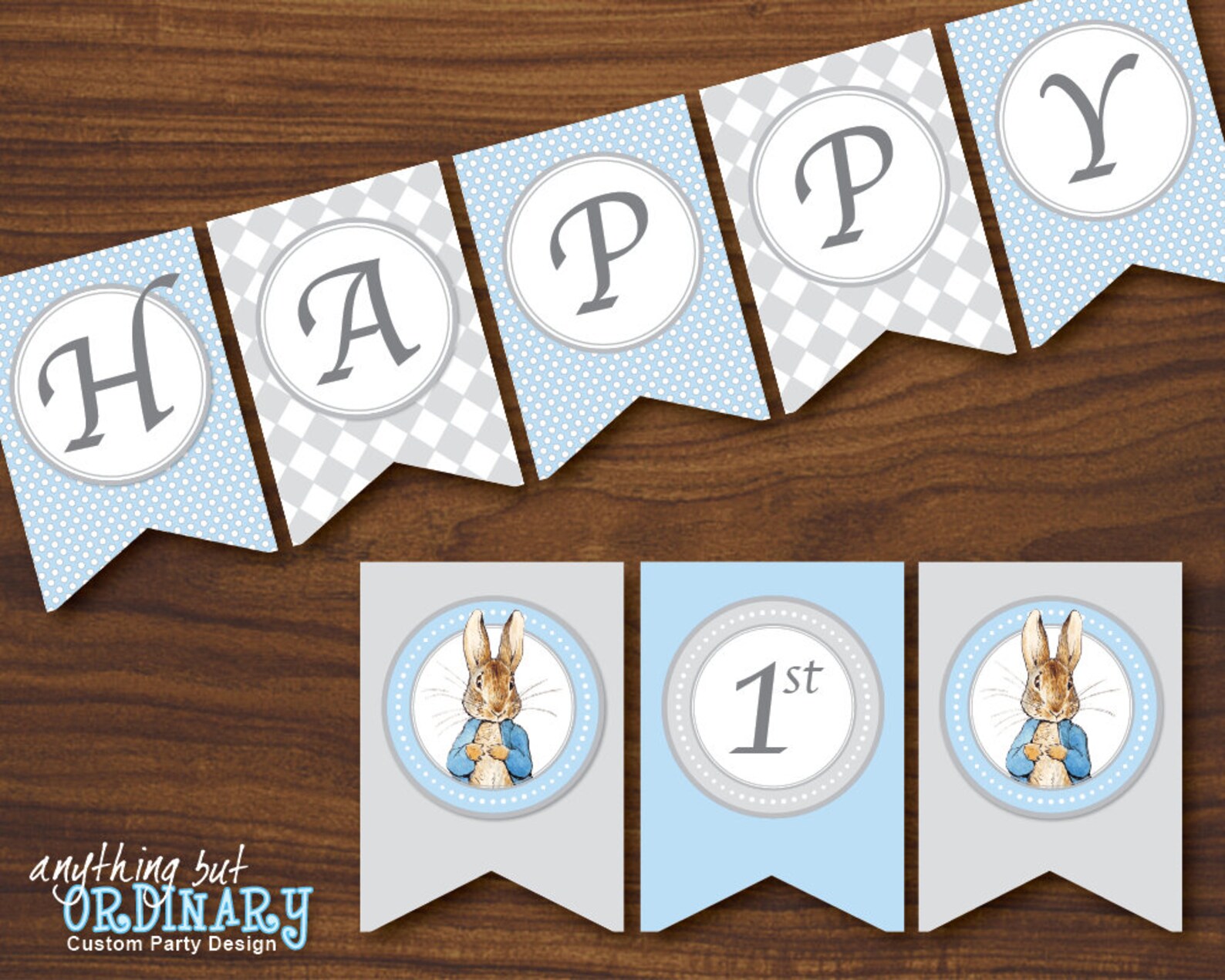 Peter Rabbit Birthday Banner in Blue and Gray DIY Banner | Etsy