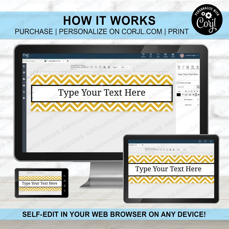 Printable Chevron Water Bottle Labels With Editable Text Area - Etsy