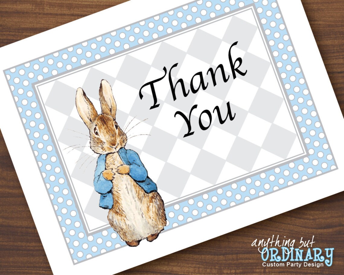 Peter Rabbit Thank You Card Printable Folded Thank You Blue - Etsy UK