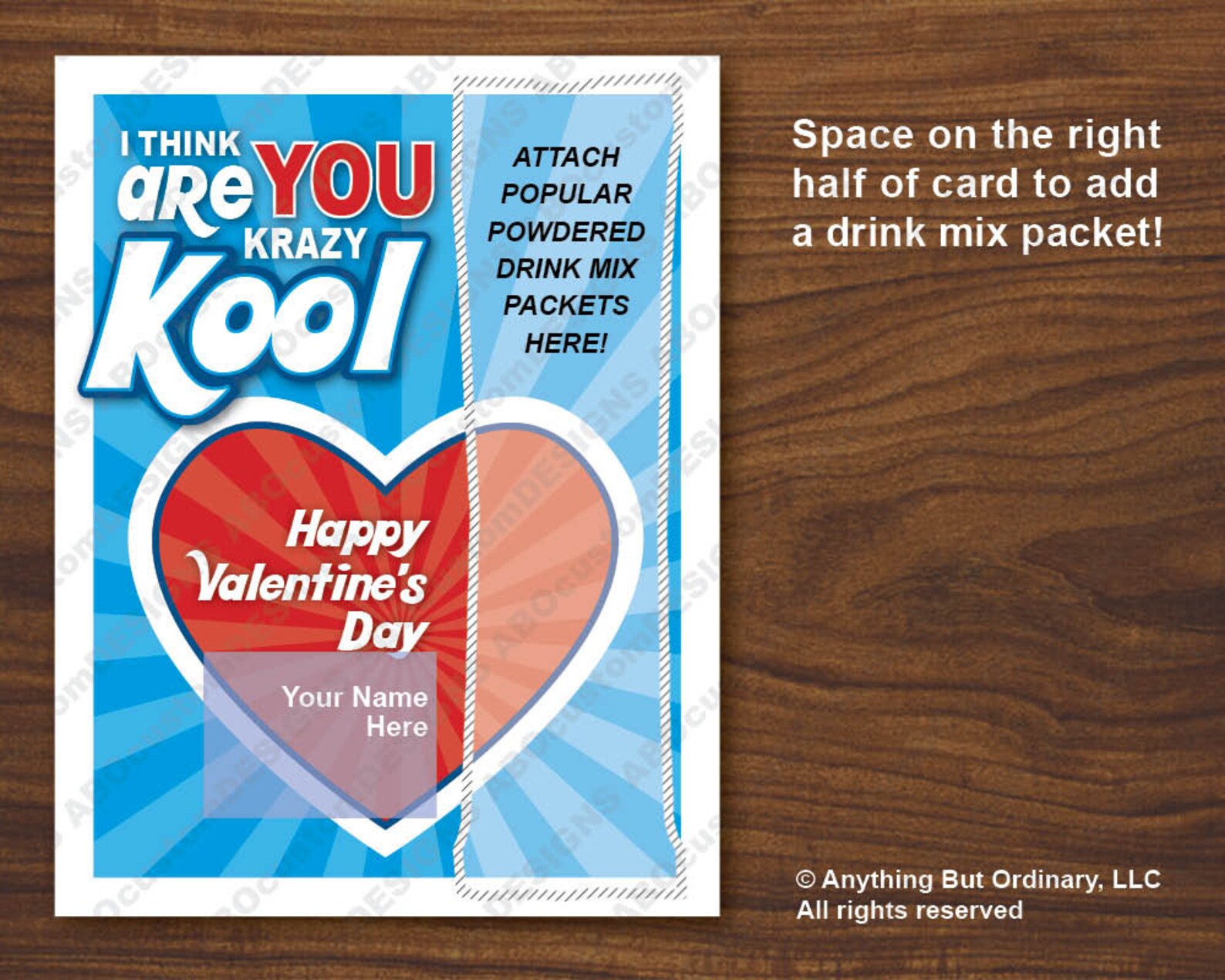 Krazy Kool Valentine Cards Printable Drink Mix Holder | Etsy