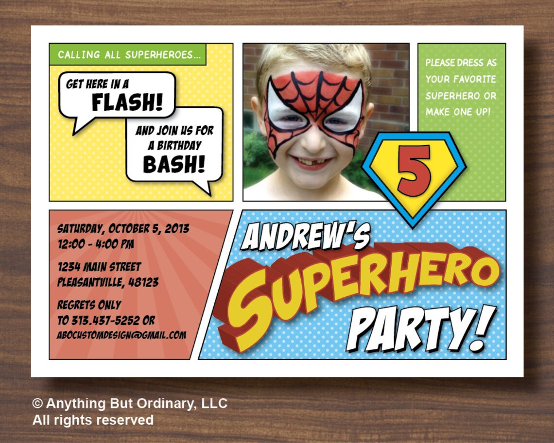 Superhero Birthday Photo Invitation DIY Comic Book Super Hero - Etsy