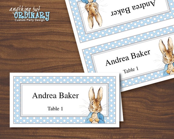 Printable Peter Rabbit Place Cards Gray and Blue Editable | Etsy