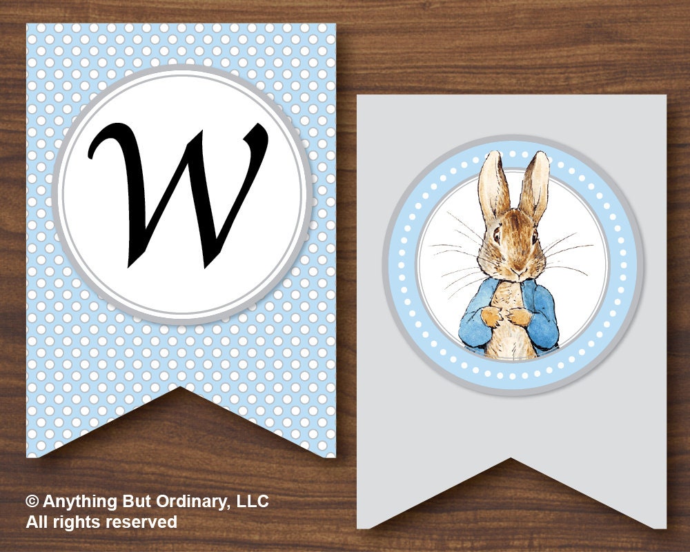 Peter Rabbit Banner Welcome Baby in Blue and Gray Printable | Etsy