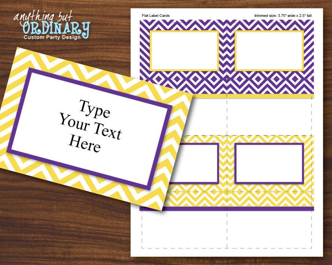 Purple and Yellow Label Cards, Editable Chevron Favor Tags, INSTANT ...