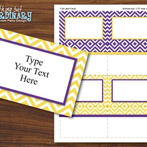 Purple and Yellow Label Cards, Editable Chevron Favor Tags, INSTANT ...