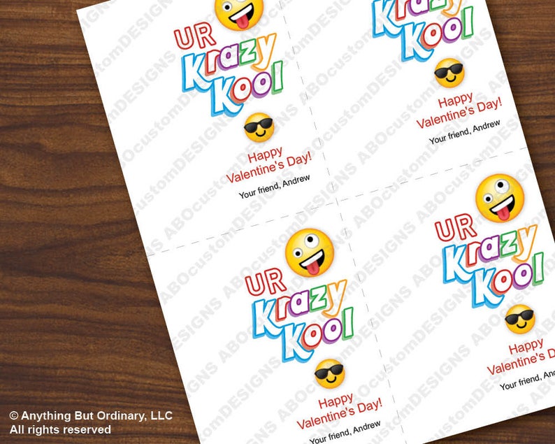 Emoji Kool Valentine Cards, Colorful Krazy Kool Valentines, Printable ...