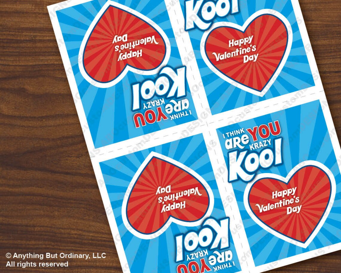 Krazy Kool Valentine Cards Printable Drink Mix Holder | Etsy