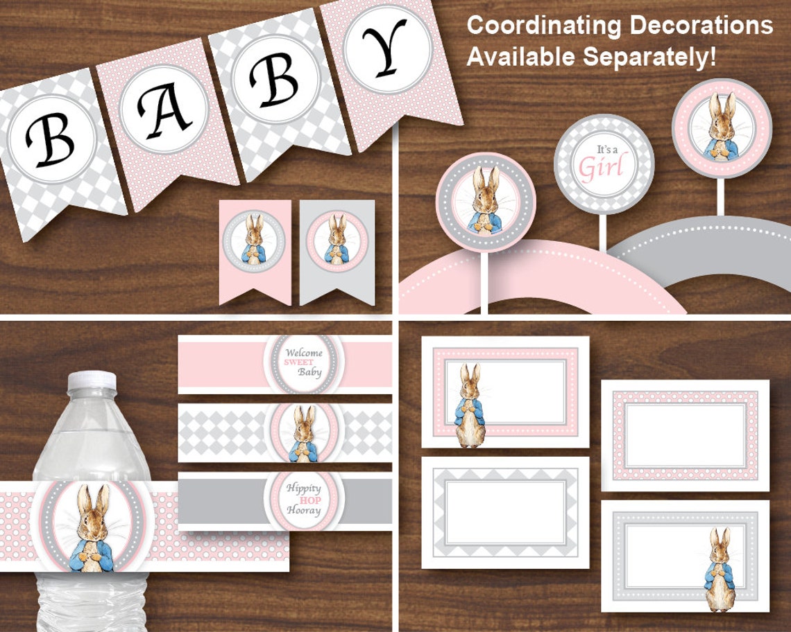 Peter Rabbit Baby Shower Invitation Pink and Gray or CUSTOM | Etsy