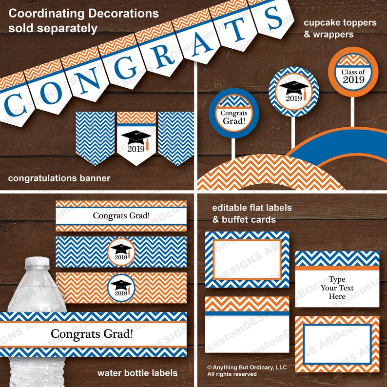 Printable Orange and Blue Label Cards Editable Chevron Favor - Etsy