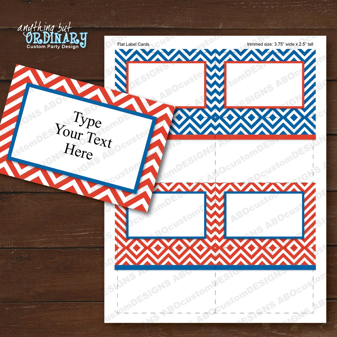 Red, White and Blue Chevron Label Cards | Editable Chevron Favor Tags ...