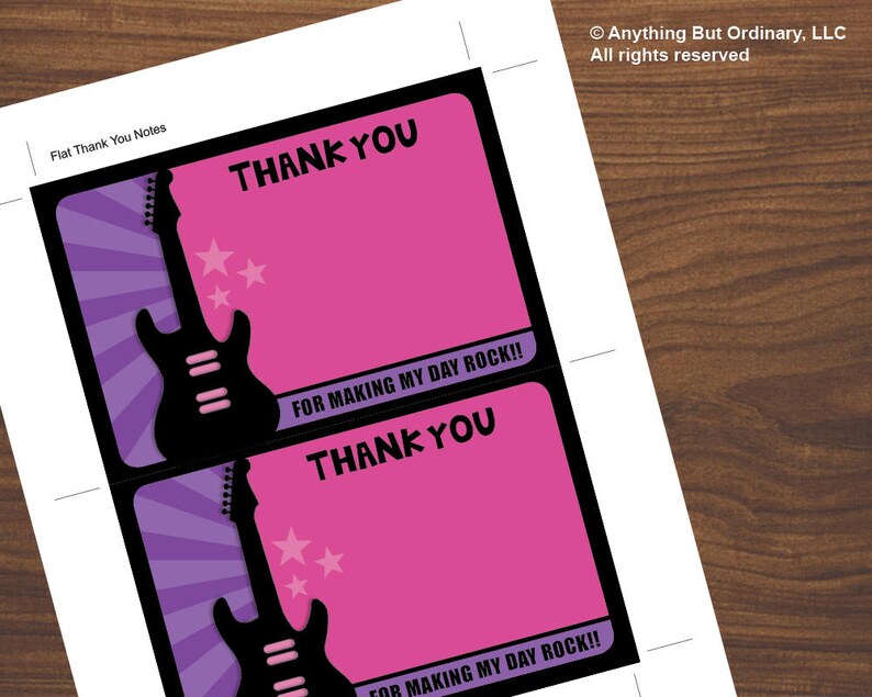 Girl's Rockstar Thank You Card / Printable Rockstar Party Thank You ...