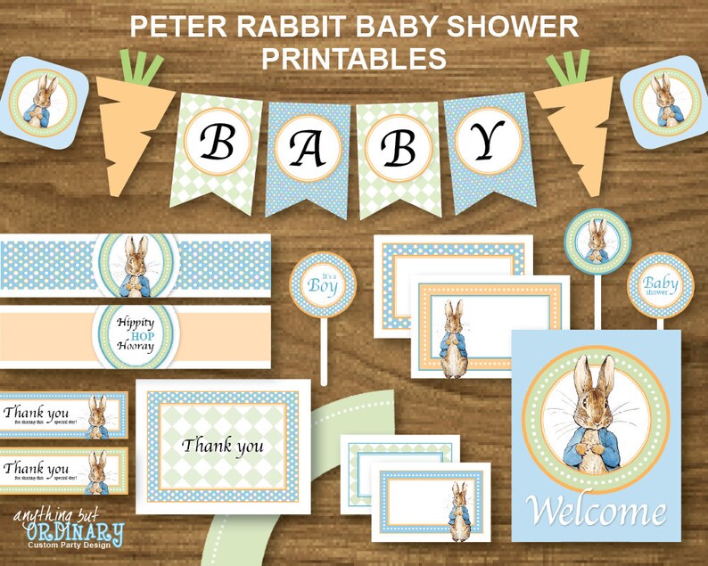 Peter Rabbit Baby Shower, Printable Peter Rabbit Party Decorations With ...