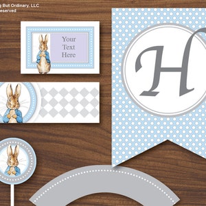 Peter Rabbit Printable Birthday Party Decorations, Blue and Gray Peter ...