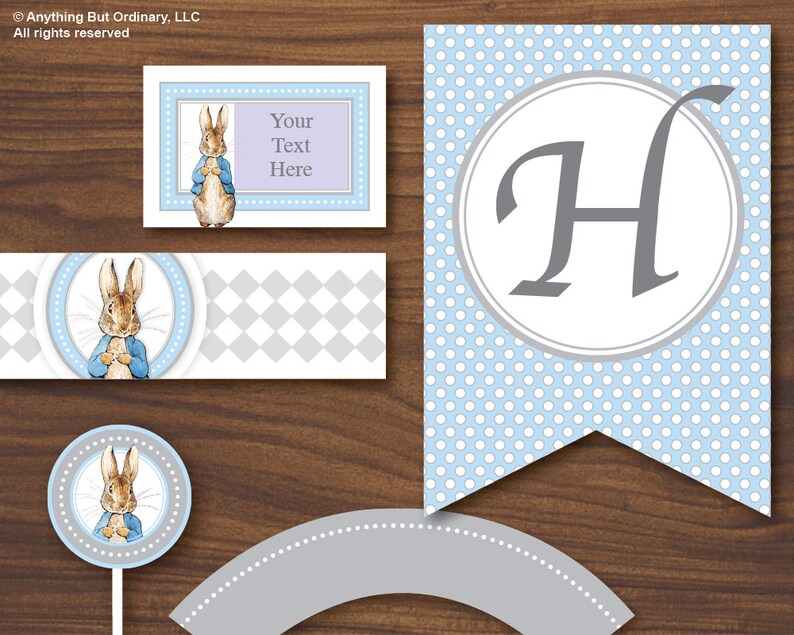 Peter Rabbit Printable Birthday Party Decorations Blue and - Etsy