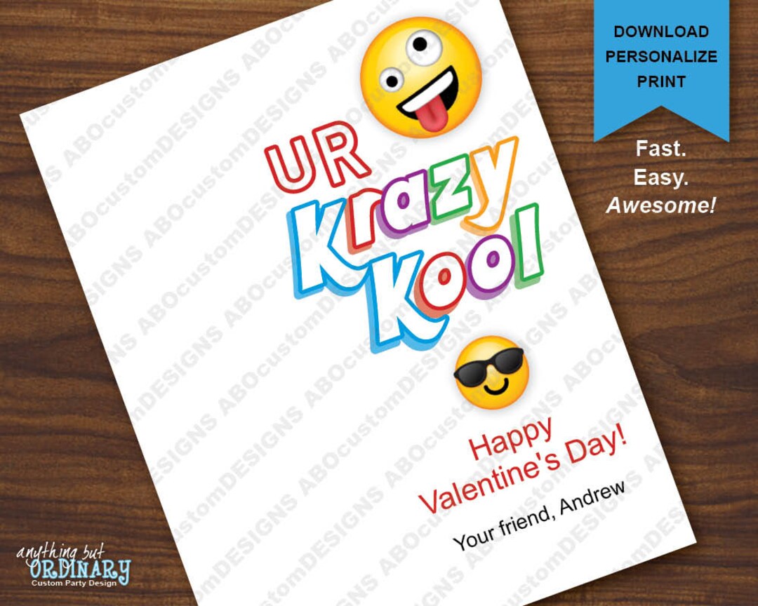 Emoji Kool Valentine Cards, Colorful Krazy Kool Valentines, Printable ...