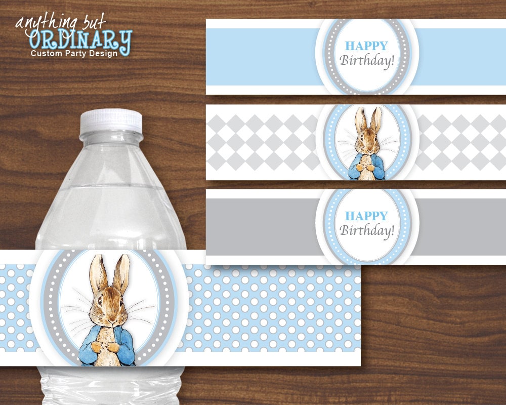 Printable Peter Rabbit Birthday Water Bottle Labels Blue and | Etsy