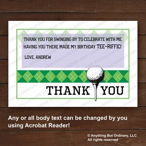 Golf Graduation Partee Thank You Note / Green Argyle Flat EDITABLE Golf ...