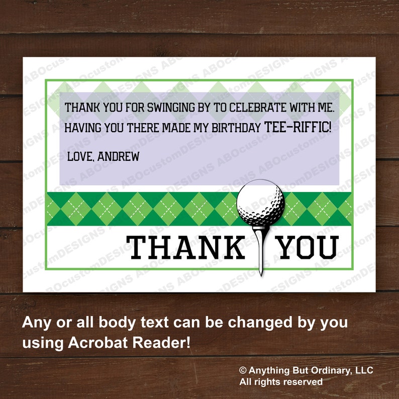 Golf Graduation ParTEE Thank You Note / Green Argyle Flat - Etsy España