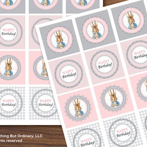 Peter Rabbit Birthday Cupcake Toppers in Pink and Gray, DIY Party ...