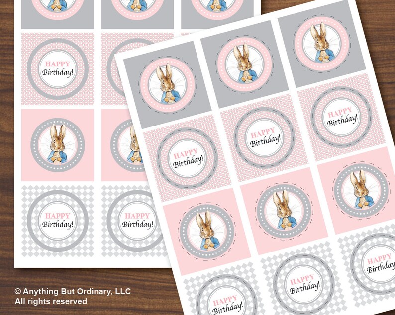 Peter Rabbit Birthday Cupcake Toppers in Pink and Gray DIY - Etsy