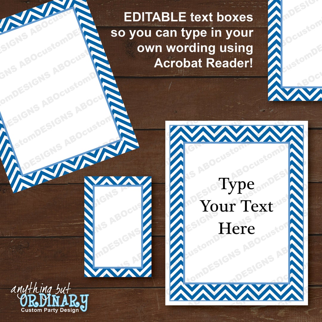 Editable Party Signs in Blue Chevron Printable Blue Chevron Wall Signs ...