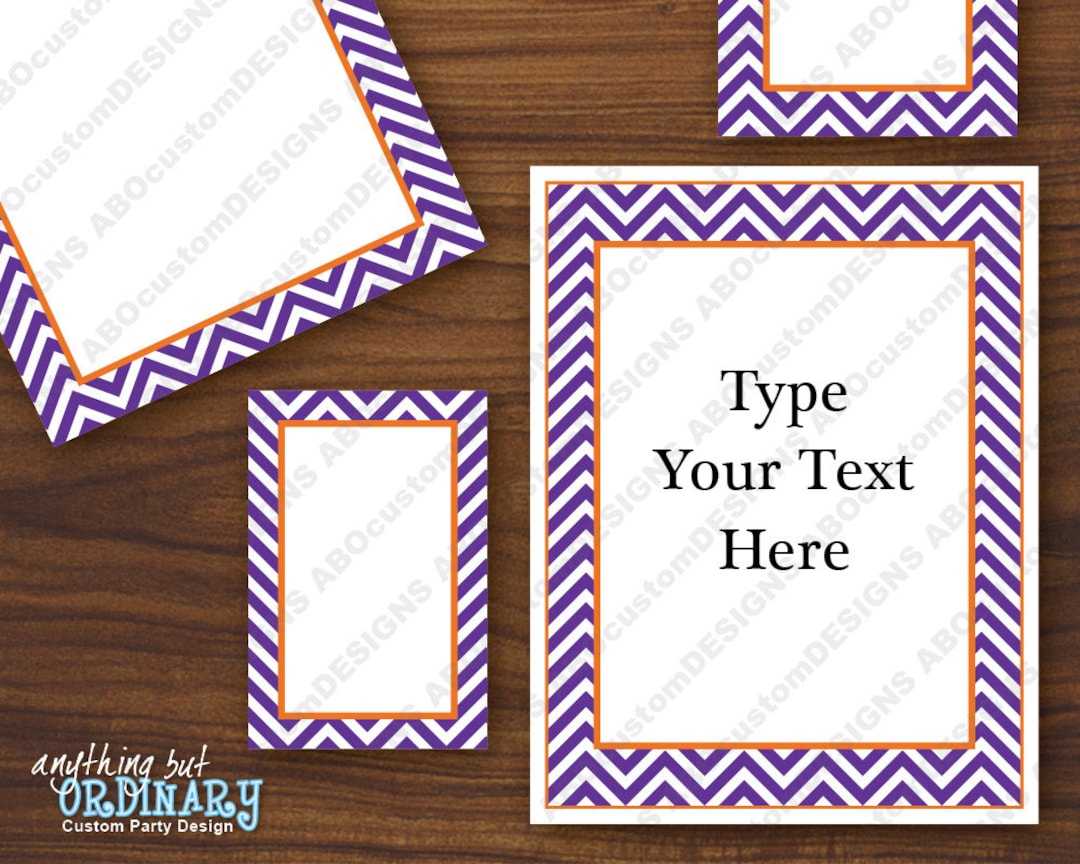 Printable Orange and Purple Chevron Signs, Editable Party Signs ...