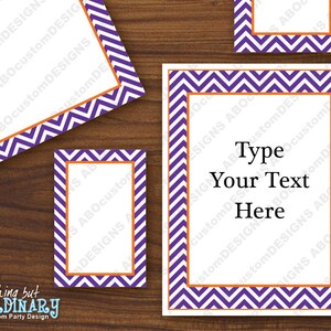 Printable Orange and Purple Chevron Signs, Editable Party Signs ...