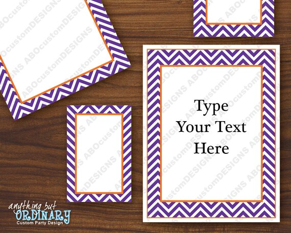 Printable Orange and Purple Chevron Signs Editable Party | Etsy