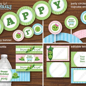 Two Peas in a Pod Printable Birthday Party, Sweet Peas Party Bundle ...