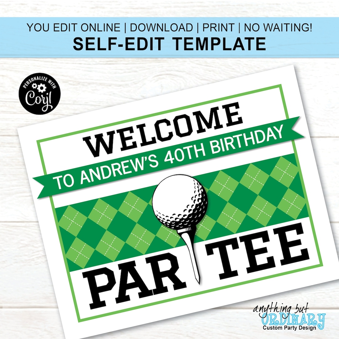 EDITABLE Golf Party Welcome Sign | Printable Golf Partee Birthday ...